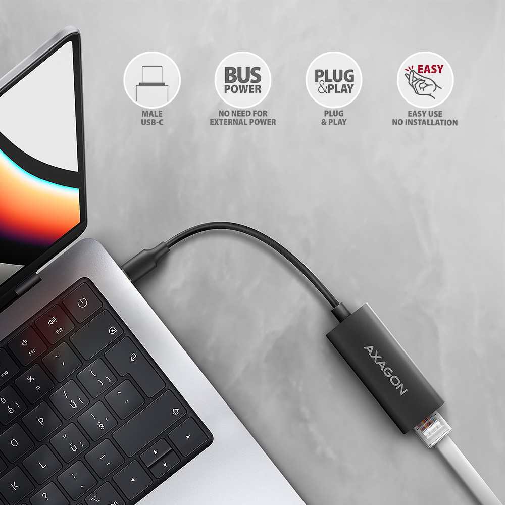 AXAGON ADE-ARC, USB-C 3.2 Gen 1 - Gigabit Ethernet síťová karta ...